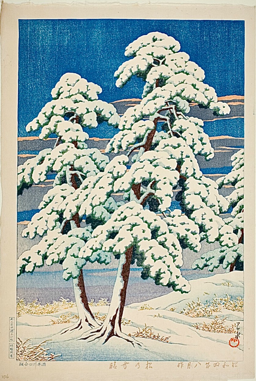 Solve Pine Trees in Clear Weather After Snow, 1929, Kawase Hasui (1883 ...