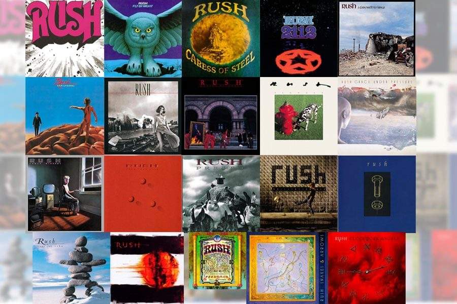 Solve Rush album covers jigsaw puzzle online with 77 pieces