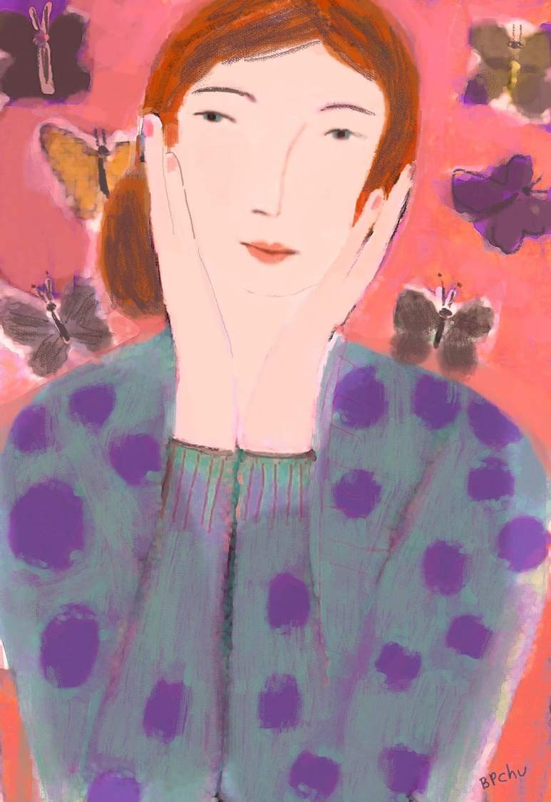 Solve Barbara Perrine Chu Artwork - 'Woman & Butterflies' jigsaw puzzle ...