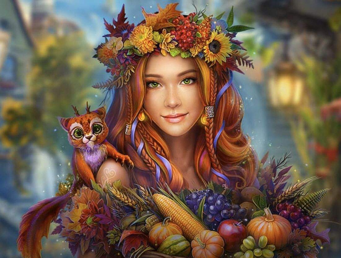 Solve Miss Autumn jigsaw puzzle online with 88 pieces