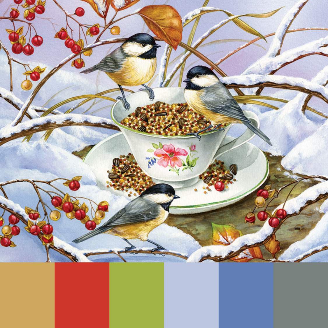 Solve Chickadee Tea (Small) jigsaw puzzle online with 49 pieces