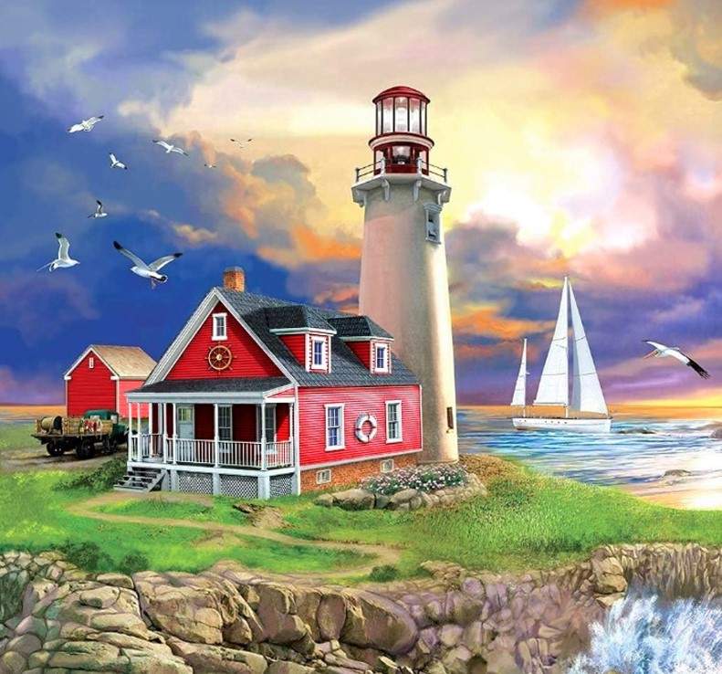 Solve Sunset Point Lighthouse jigsaw puzzle online with 156 pieces