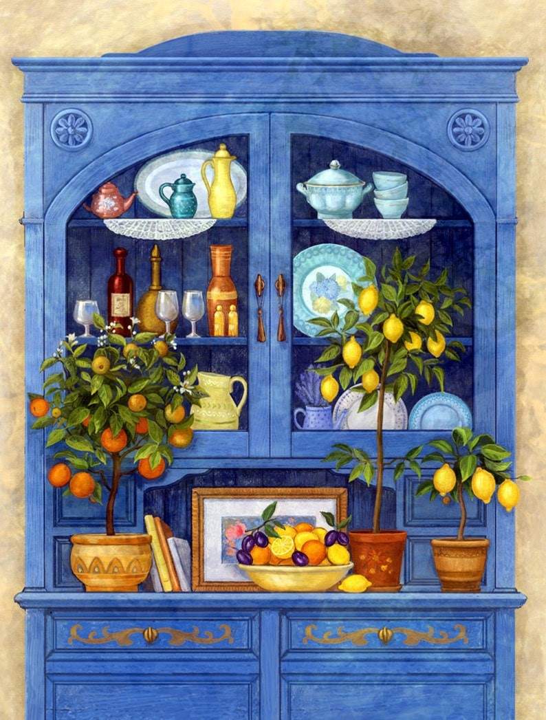 Solve Blue Buffet by Maxi Tziasta jigsaw puzzle online with 70 pieces
