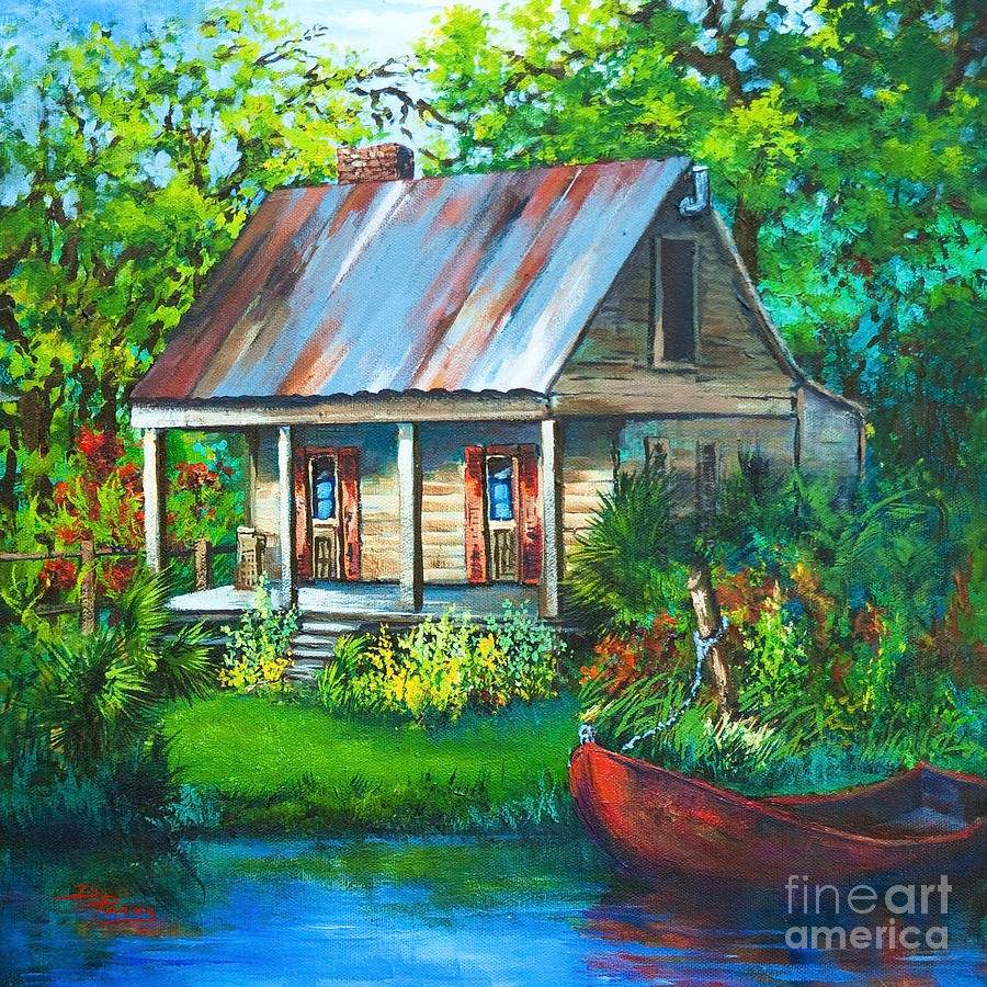 Solve The Bayou Cabin by Dianne Parks jigsaw puzzle online with 64 pieces
