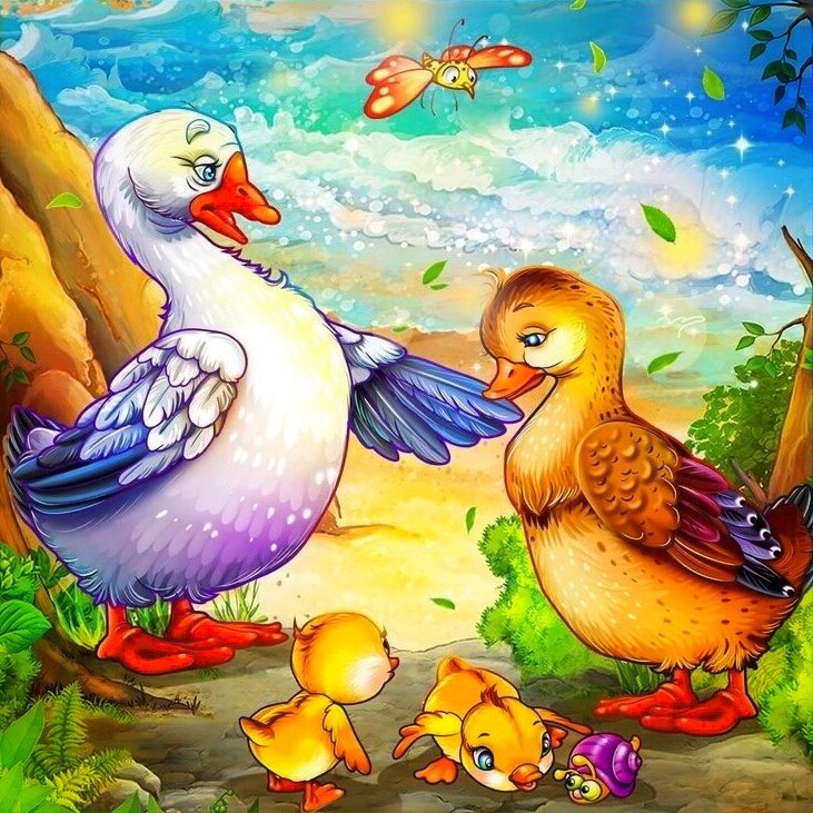 Solve Ducks and little ducklings jigsaw puzzle online with 100 pieces