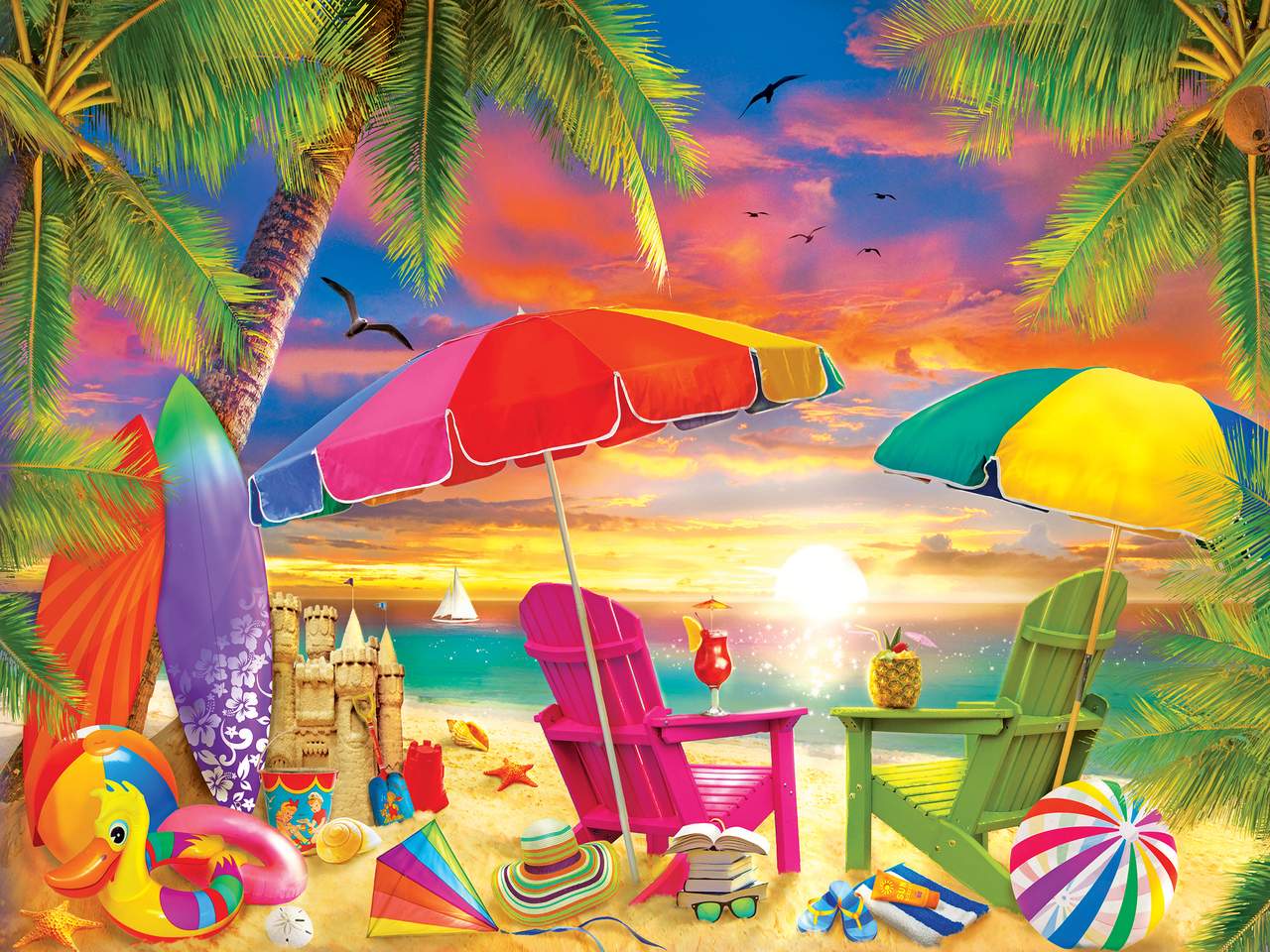 Solve Tropical Seaside Sunset jigsaw puzzle online with 88 pieces