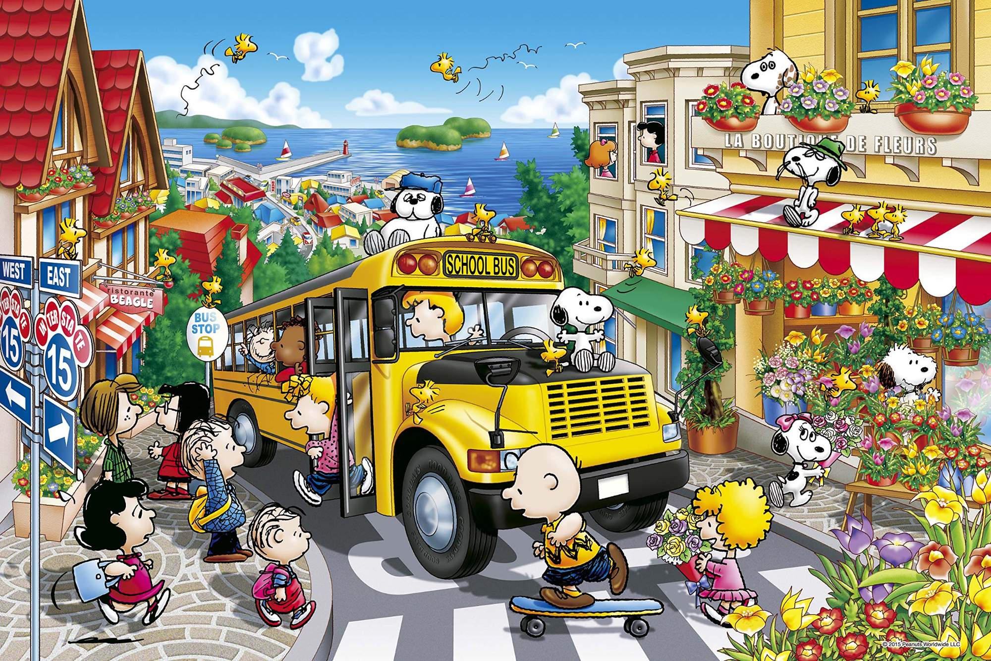 Solve Peanuts Happy School Bus jigsaw puzzle online with 260 pieces