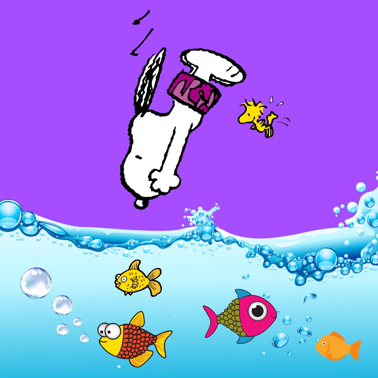 Solve Snoopy Swimming jigsaw puzzle online with 100 pieces