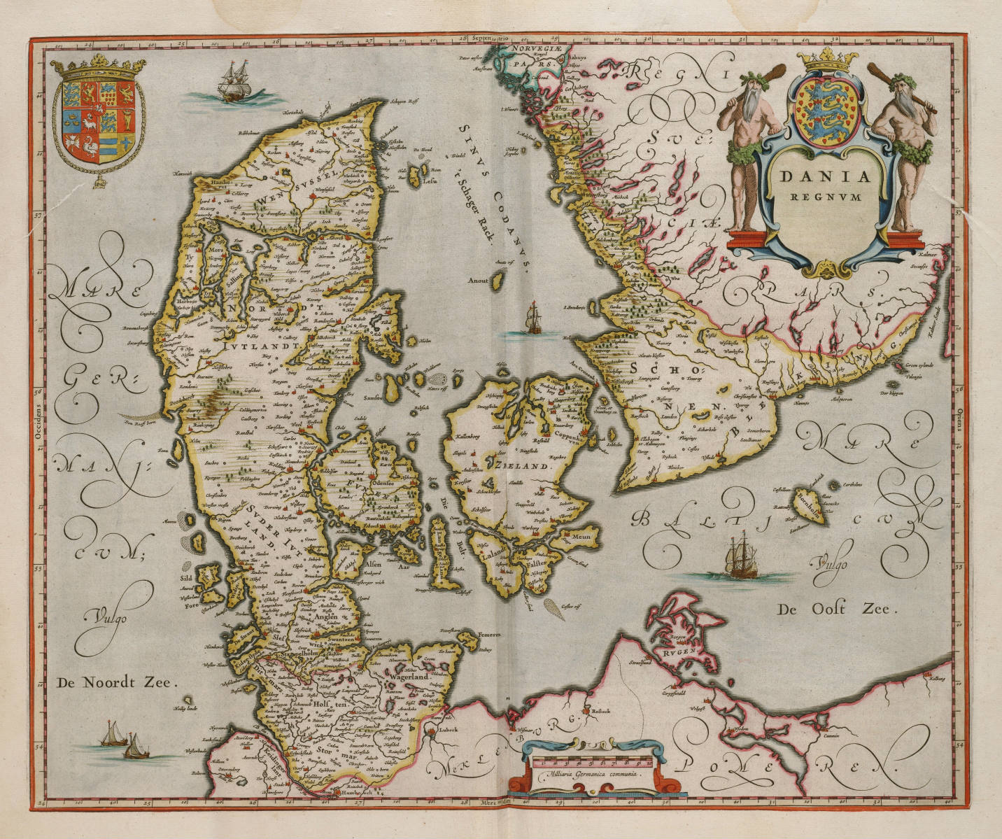 Solve old map of Denmark by Blaeu jigsaw puzzle online with 340 pieces