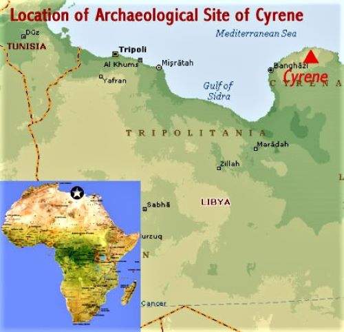 Solve Cyrene - by map location. "Tunisia" is labeled. Can you name ...