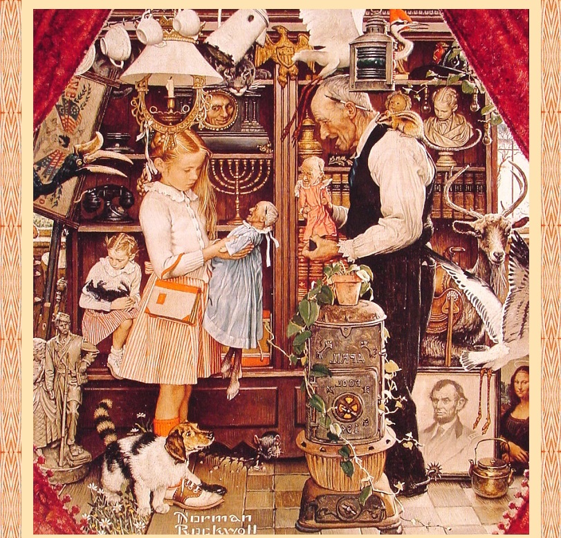 Solve April Fool Girl with Shopkeeper jigsaw puzzle online with 121 pieces