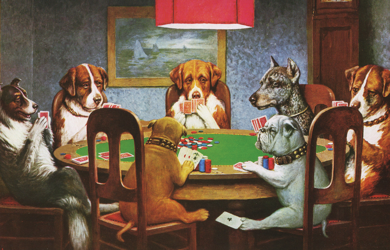 Solve Dogs Playing Poker jigsaw puzzle online with 260 pieces