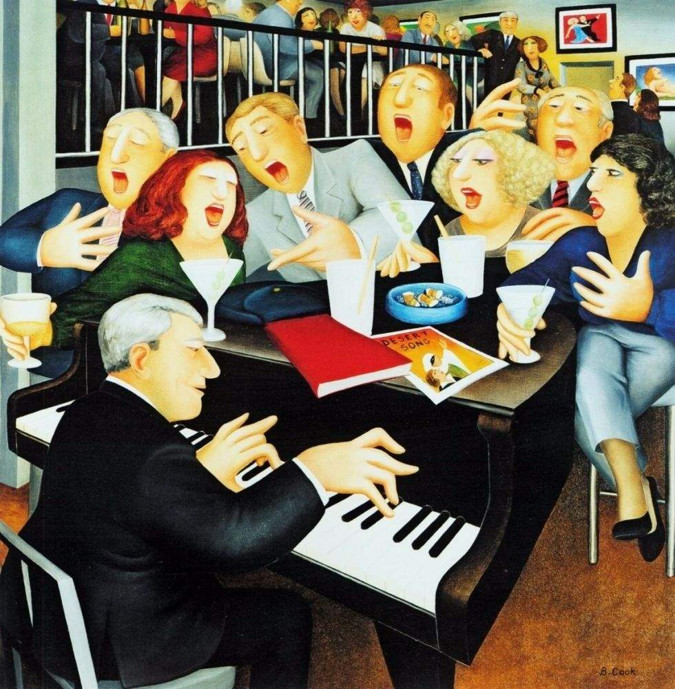 Solve Sing-A-Long By Beryl Cook jigsaw puzzle online with 49 pieces