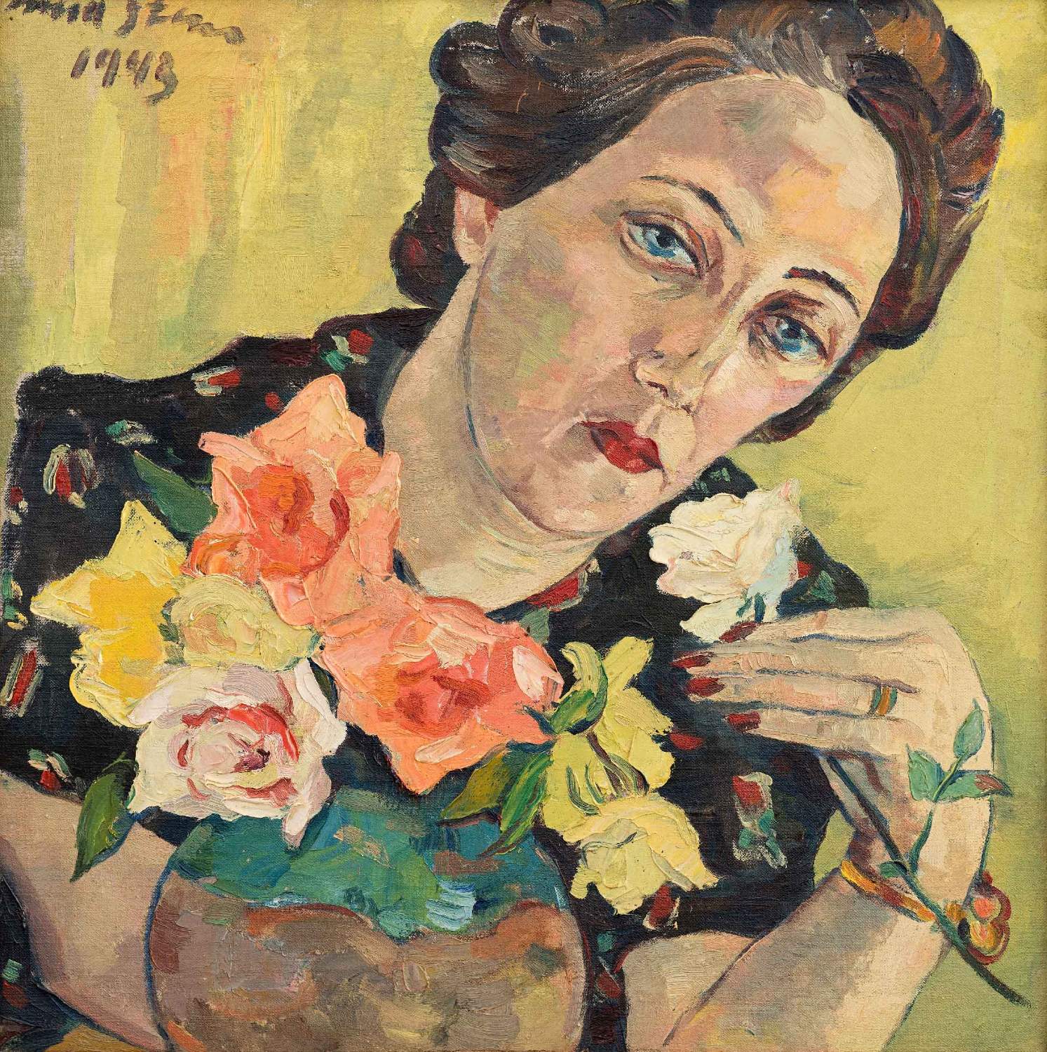 Solve Irma Stern Artwork - 'Woman with Roses' jigsaw puzzle online with ...