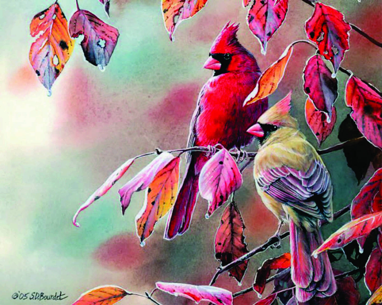 Solve Cardinals in autumn - watercolour jigsaw puzzle online with 180 ...