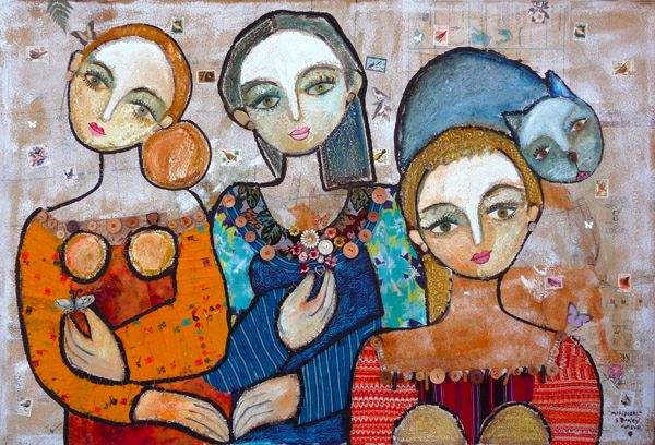 Solve Folk Art - Artist Sandra Dooley jigsaw puzzle online with 54 pieces