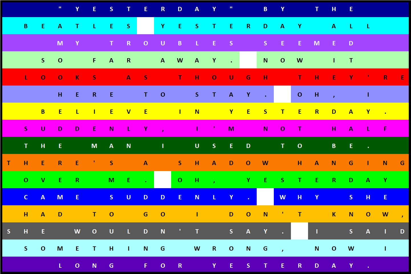 Solve Word 95.2 Song Lyrics 3 - Yesterday 384 jigsaw puzzle online with ...