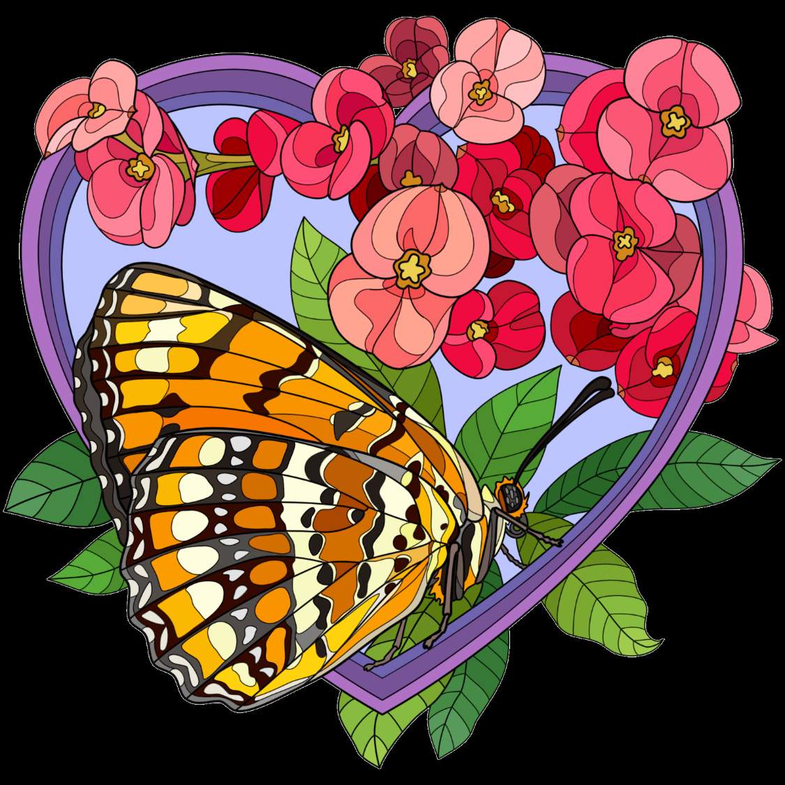 Solve PUZZLE - Butterfly On Heart And Flowers jigsaw puzzle online with ...