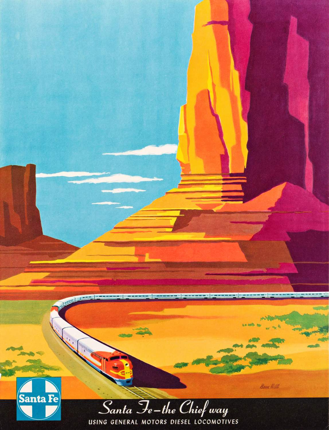 Solve Santa Fe --- the Chief way, ca 1945, railroad poster by Bern Hill ...