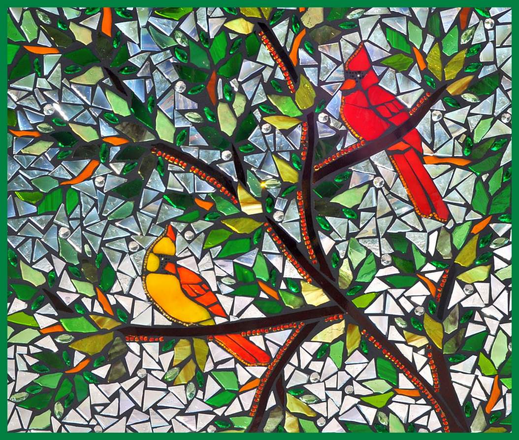 Solve Male & female Northern Cardinals in mosaic pattern jigsaw puzzle ...