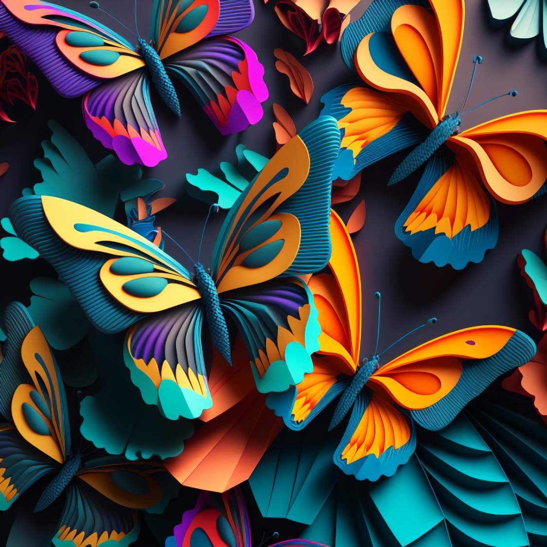 Solve Paper Art Butterflies jigsaw puzzle online with 64 pieces