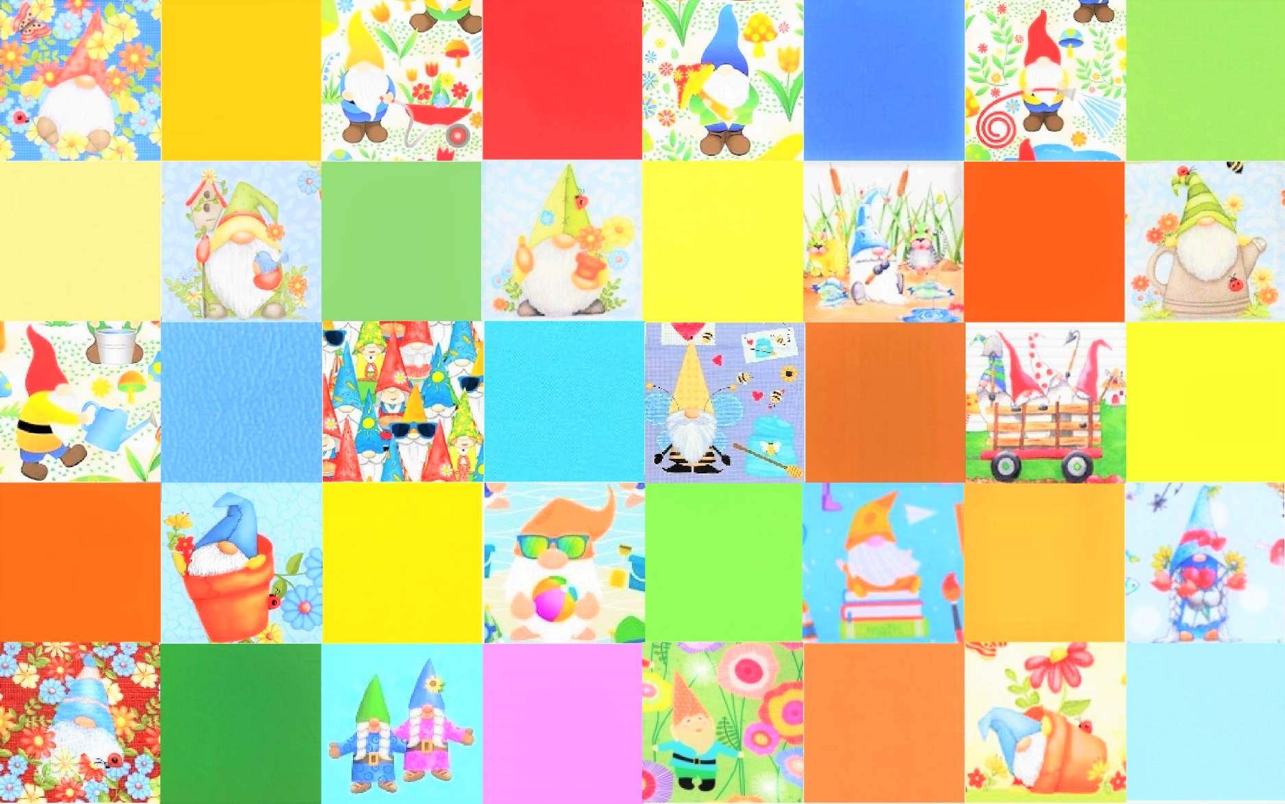Solve PATCHWORK GNOMES COLORBLOCK jigsaw puzzle online with 150 pieces