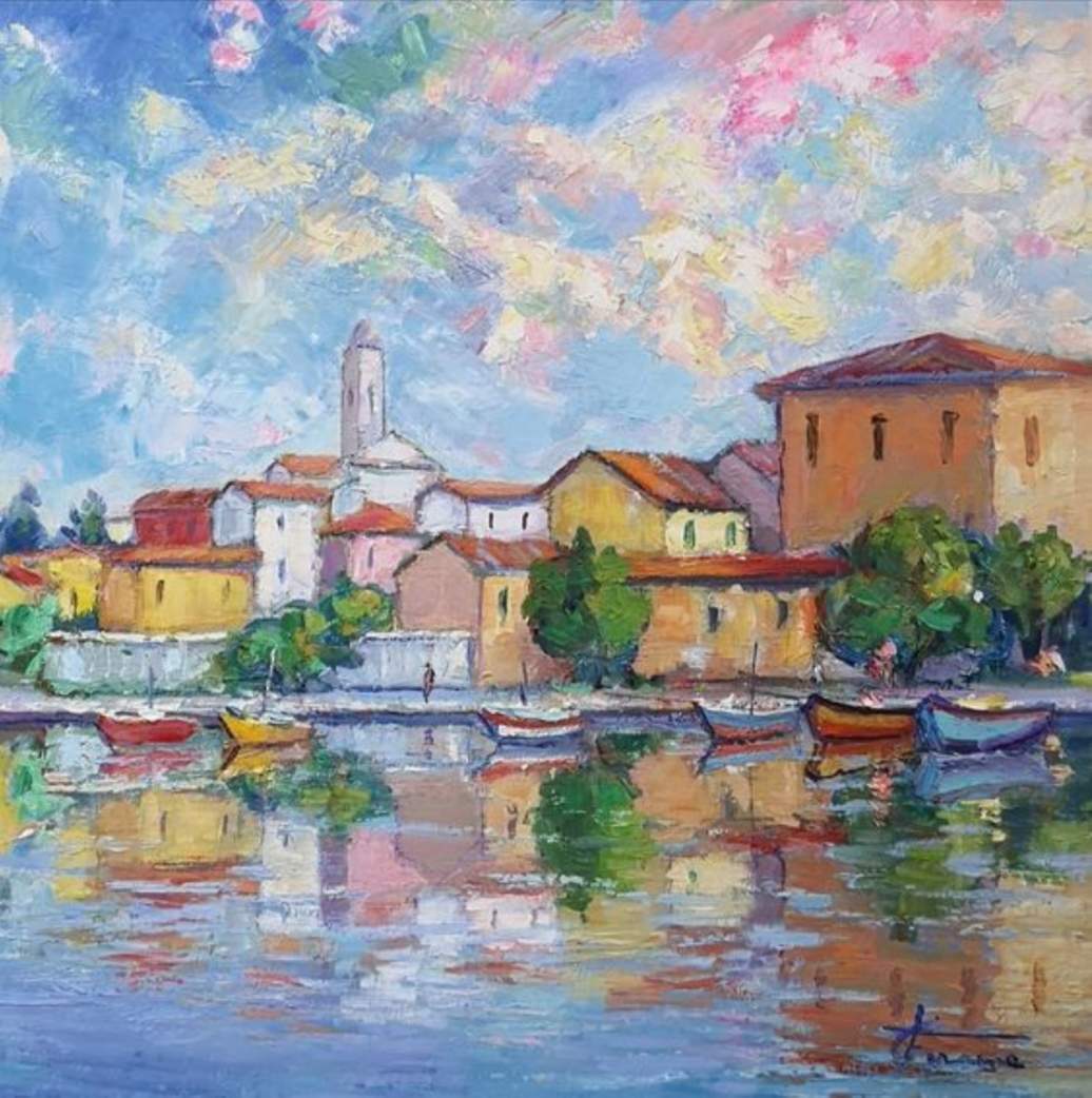 Solve Houses on the Bay ~ Giuseppe Faraone (Italian, 1954) jigsaw ...